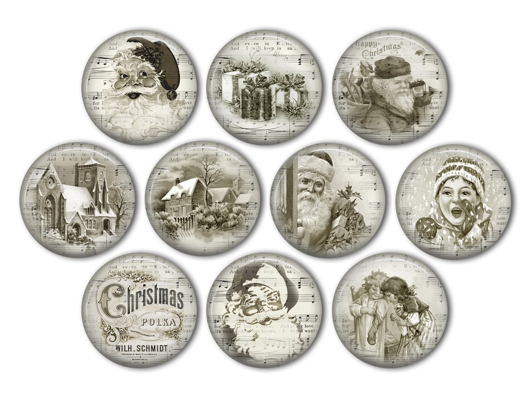 Vintage Christmas Pin Back Buttons, Backpack Pins, Jacket Buttons, Flat ...