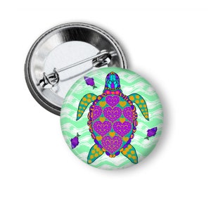 Funky Turtles Pin Back Buttons, Backpack Pins, Jacket Buttons, Flat ...