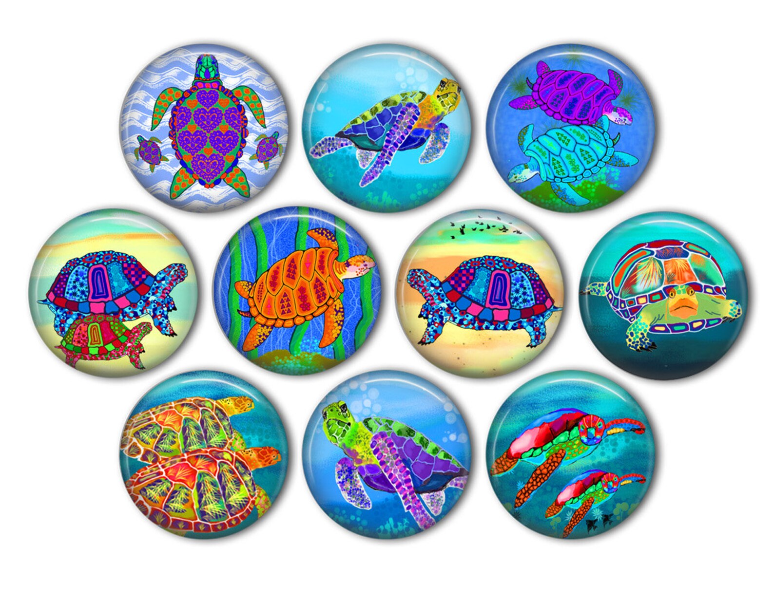 Funky Turtles Pin Back Buttons Backpack Pins Jacket Buttons - Etsy