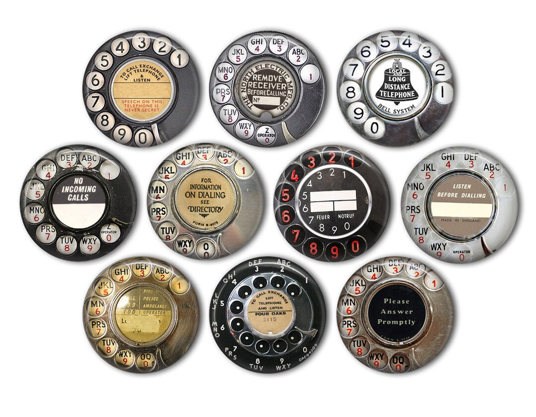 Vintage Phone Dial Pin Back Buttons, Backpack Pins, Jacket Buttons ...