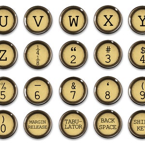 Vintage Typewriter Keys Pin Back Buttons, Backpack Pins, Jacket Buttons ...
