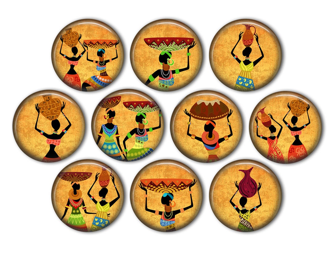 African Women Pin Back Buttons, Backpack Pins, Jacket Buttons, Flat ...