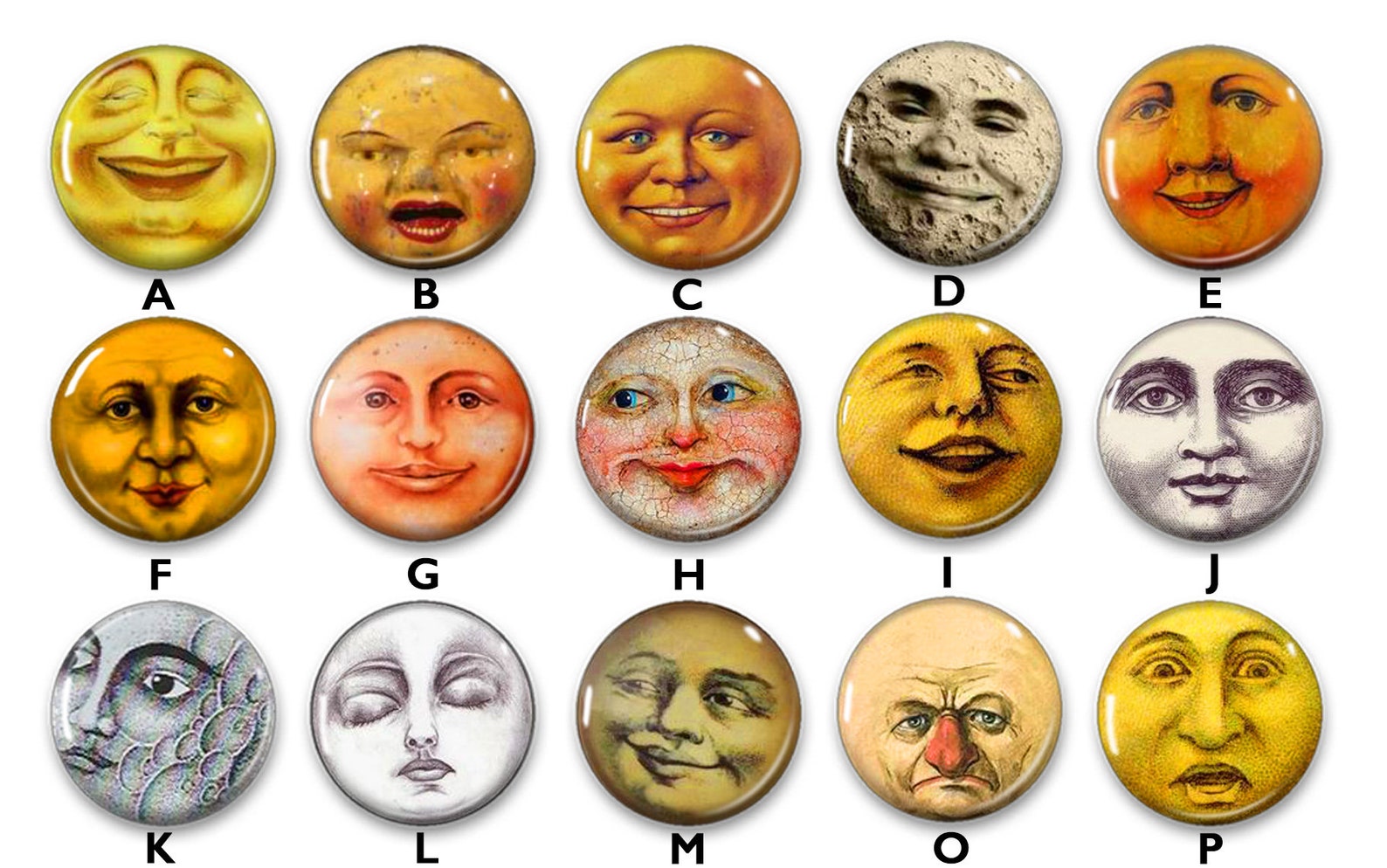 Vintage Moon Faces Pin Back Buttons Backpack Pins Jacket - Etsy
