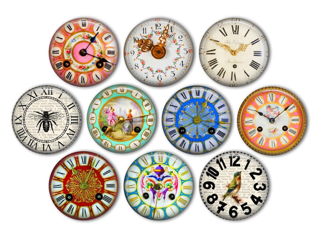 Vintage French Clocks Pin Back Buttons, Backpack Pins, Jacket Buttons ...