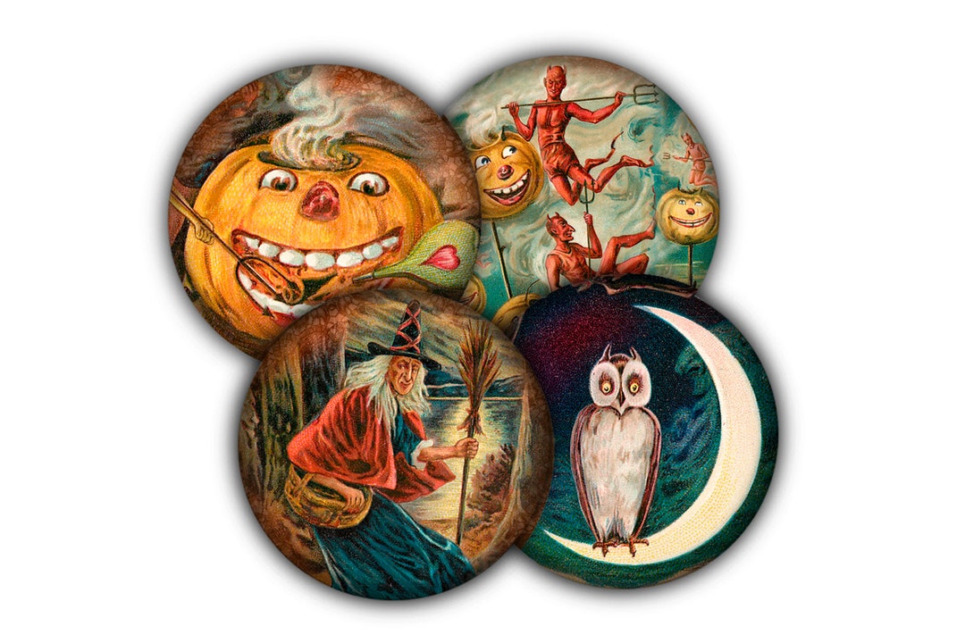 Vintage Halloween Witch & Devil Coaster Set, Drink Coasters, Coasters ...