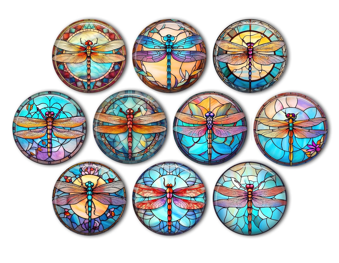 Stained Glass Dragonfly Pin Back Buttons, Backpack Pins, Jacket Buttons ...