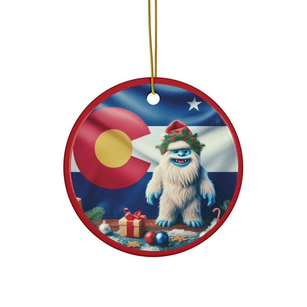 Yeti Ornament | Colorado State Flag Christmas Ornament | Cartoon Yeti ...