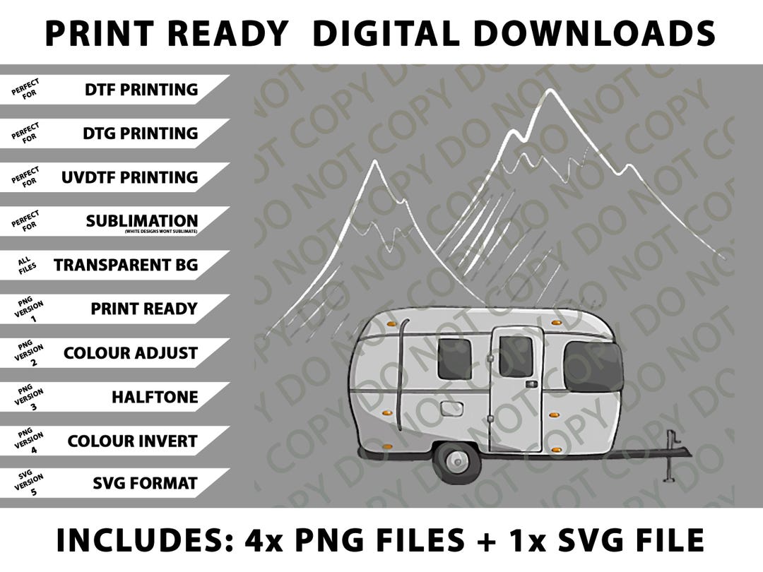 Airstream Camping Trailer & Mountains Png Bundle, SVG Files, Digital ...