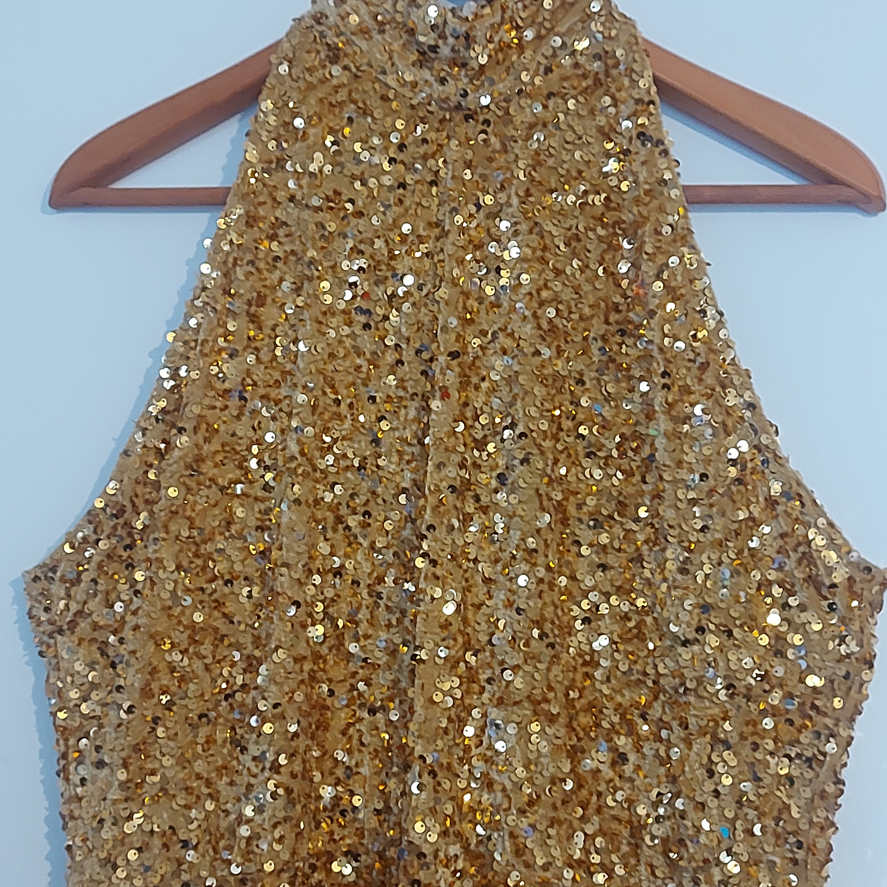 Gold Sequin Halterneck High Slit Maxi Dress - Etsy