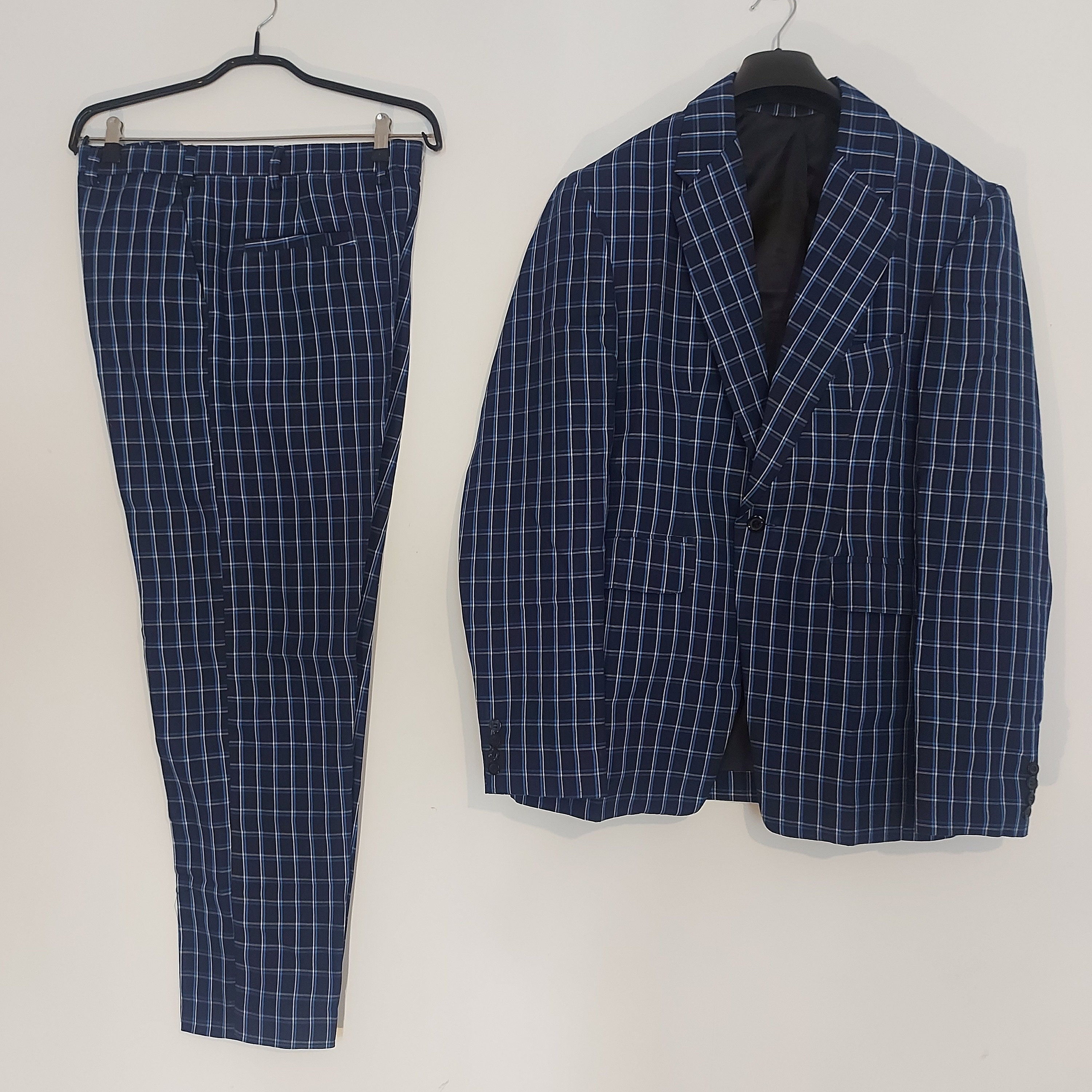 Navy Blue Check Suit for Men.stunning Blue Comfort Suit - Etsy