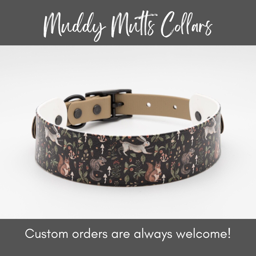 Woodland Creatures Biothane Dog Collar 1.5 Tapered to 3/4, Neck Size 15 ...