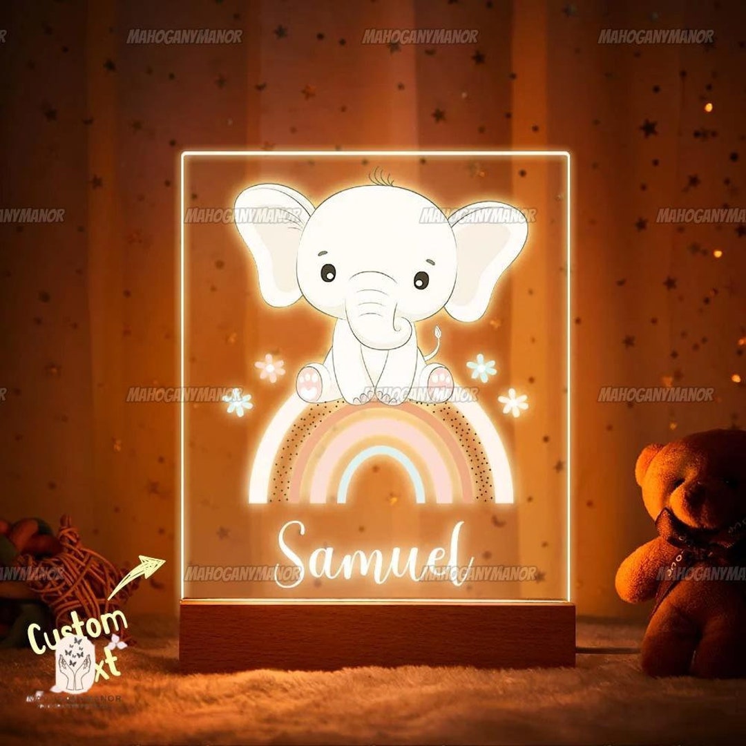 Personalised Cute Elephant Night Light, Elephant Rainbow Led Lamp ...