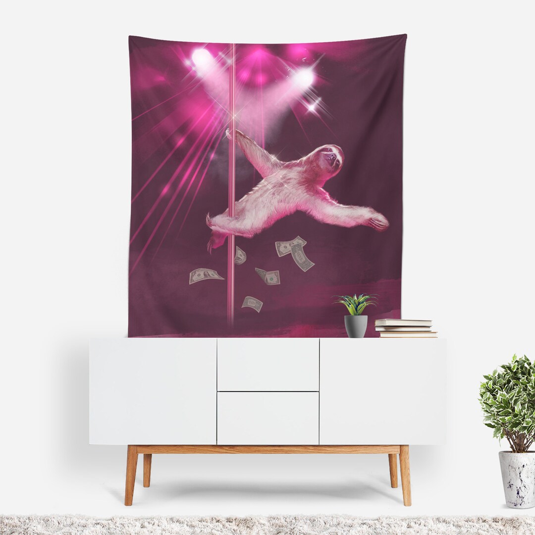 Sloth Tapestry, Stripper Sloth Wall Sheet, Sloth Home Decor, Funny Wall ...