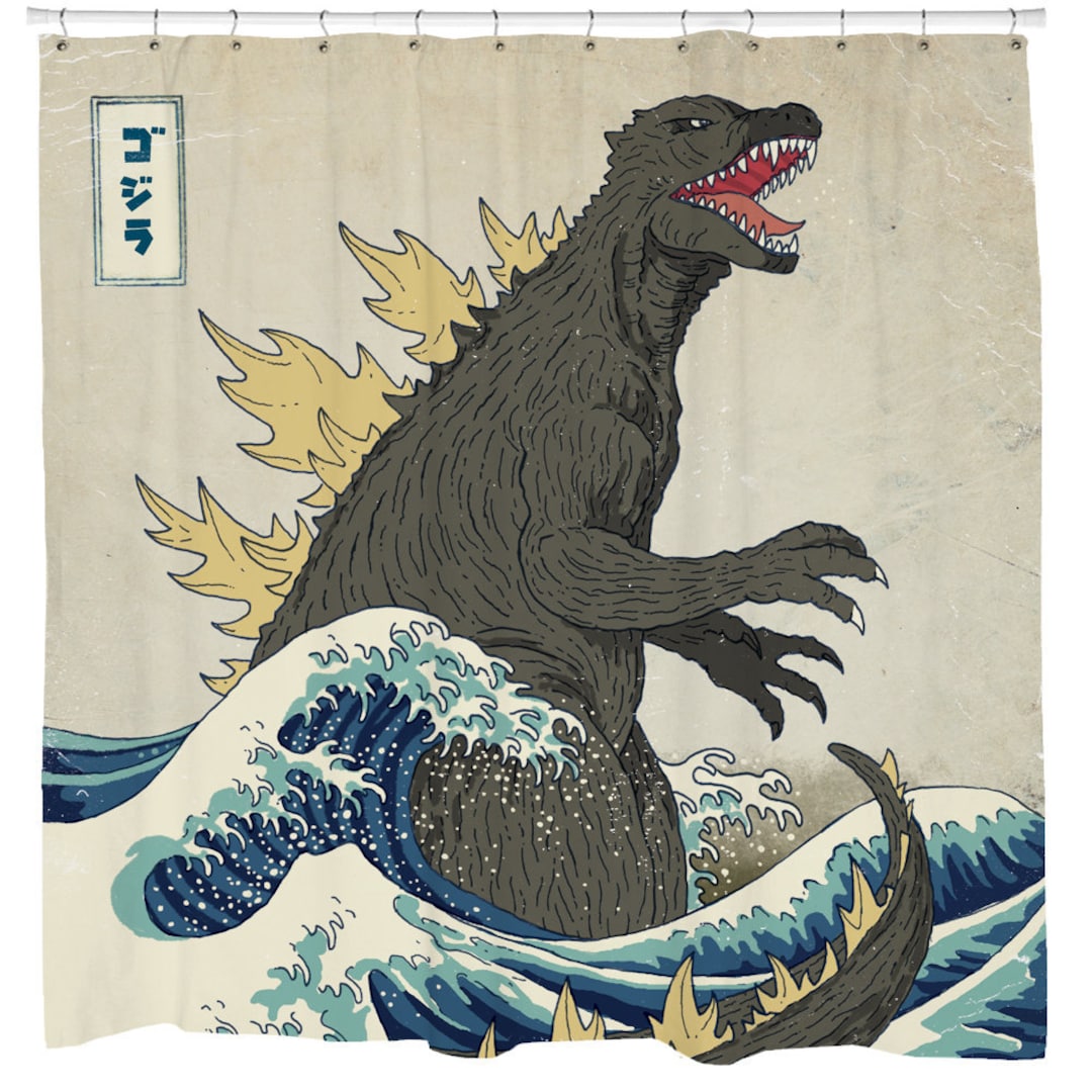 Godzilla Shower Curtain, Japanese Shower Curtain, Traditional Japanese Art, Great Wave - Etsy