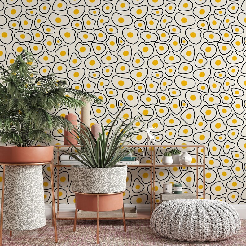 Fried Egg Pattern Removable Wallpaper Breakfast Food Wall - Etsy