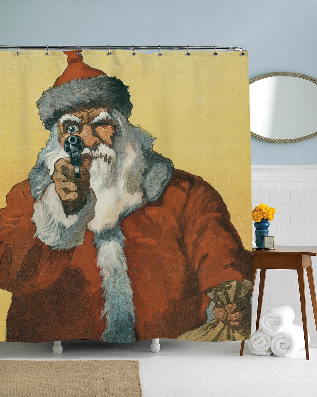 Funny Shower Curtain, Santa Claus Shower Curtain, Funny Theme, Bathroom ...