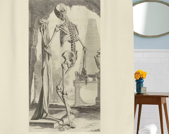 Vintage Skeleton Art Shower Curtain Decor Goth Artwork Decor Halloween ...