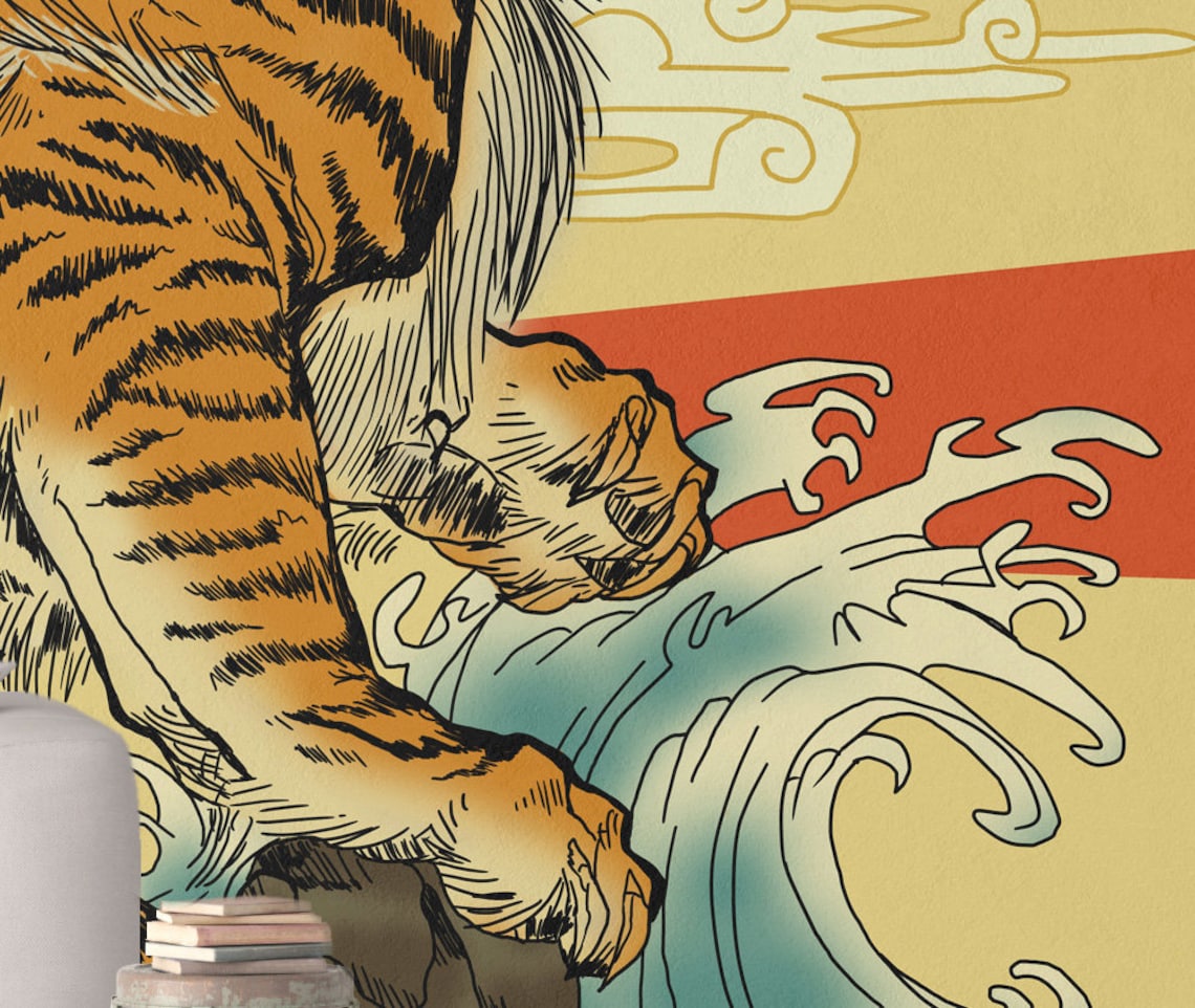Japanese Tiger Removable Wallpaper Vintage Japan Artwork Peel | Etsy