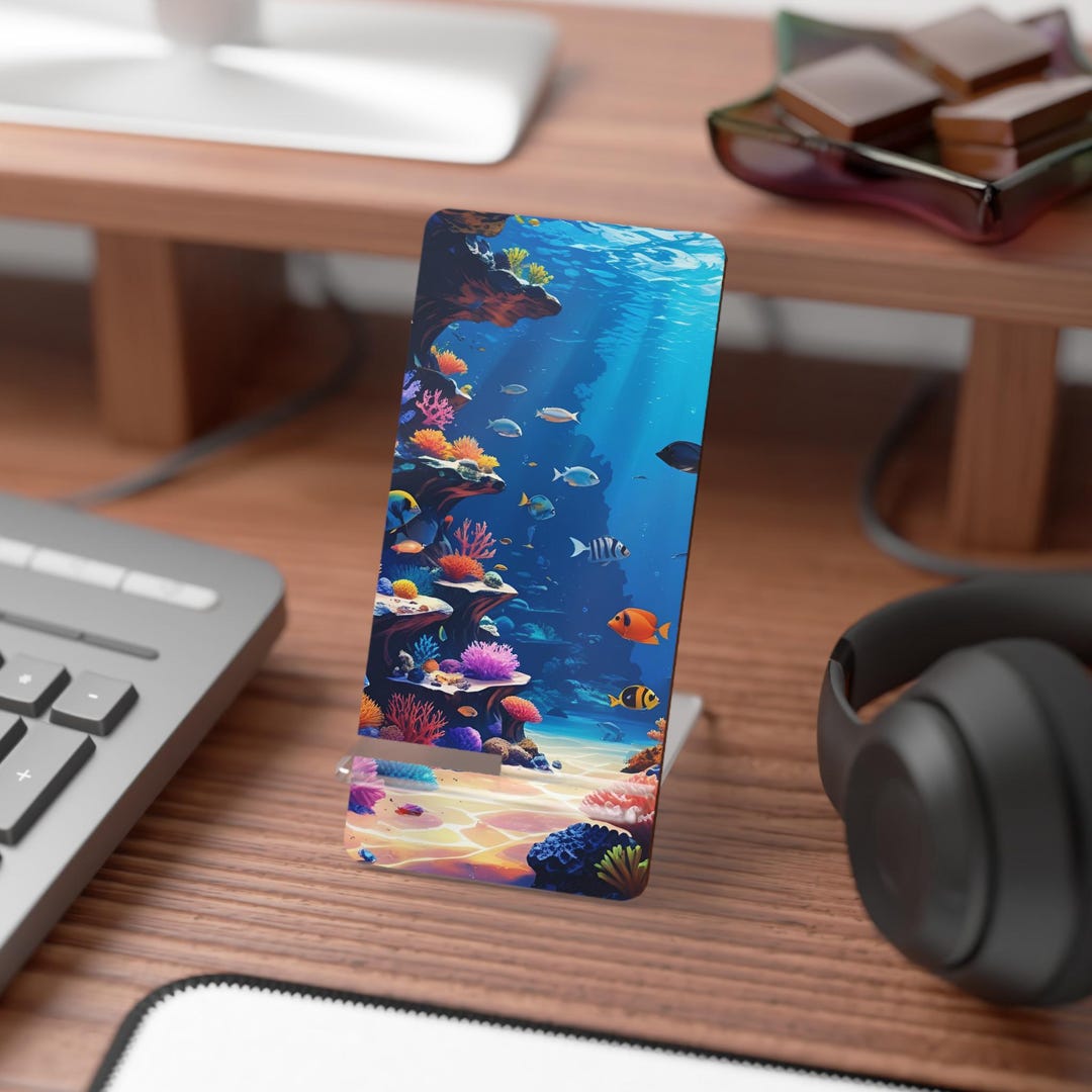 Underwater Wallpaper Phone Holder, Marble Smartphone Stand, Modern ...