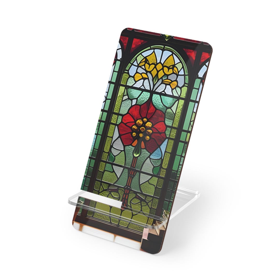 Rose Stained Glass Phone Holder, Marble Smartphone Stand, Modern Phone ...