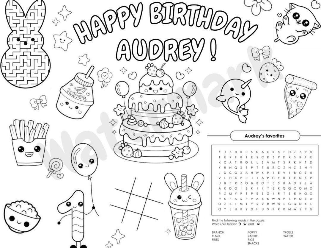 Custom Birthday Coloring Placemats , Birthday Activity, Personalized ...