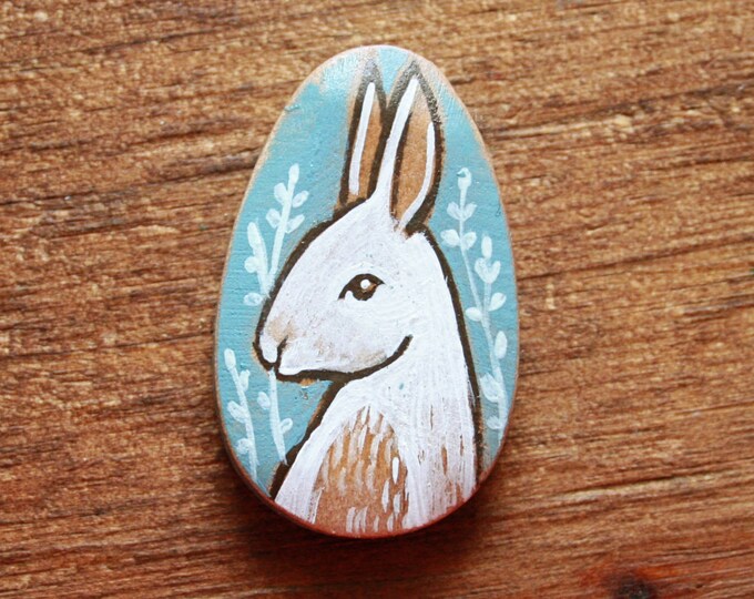 White Rabbit Hand Painted Wood Bead - Etsy