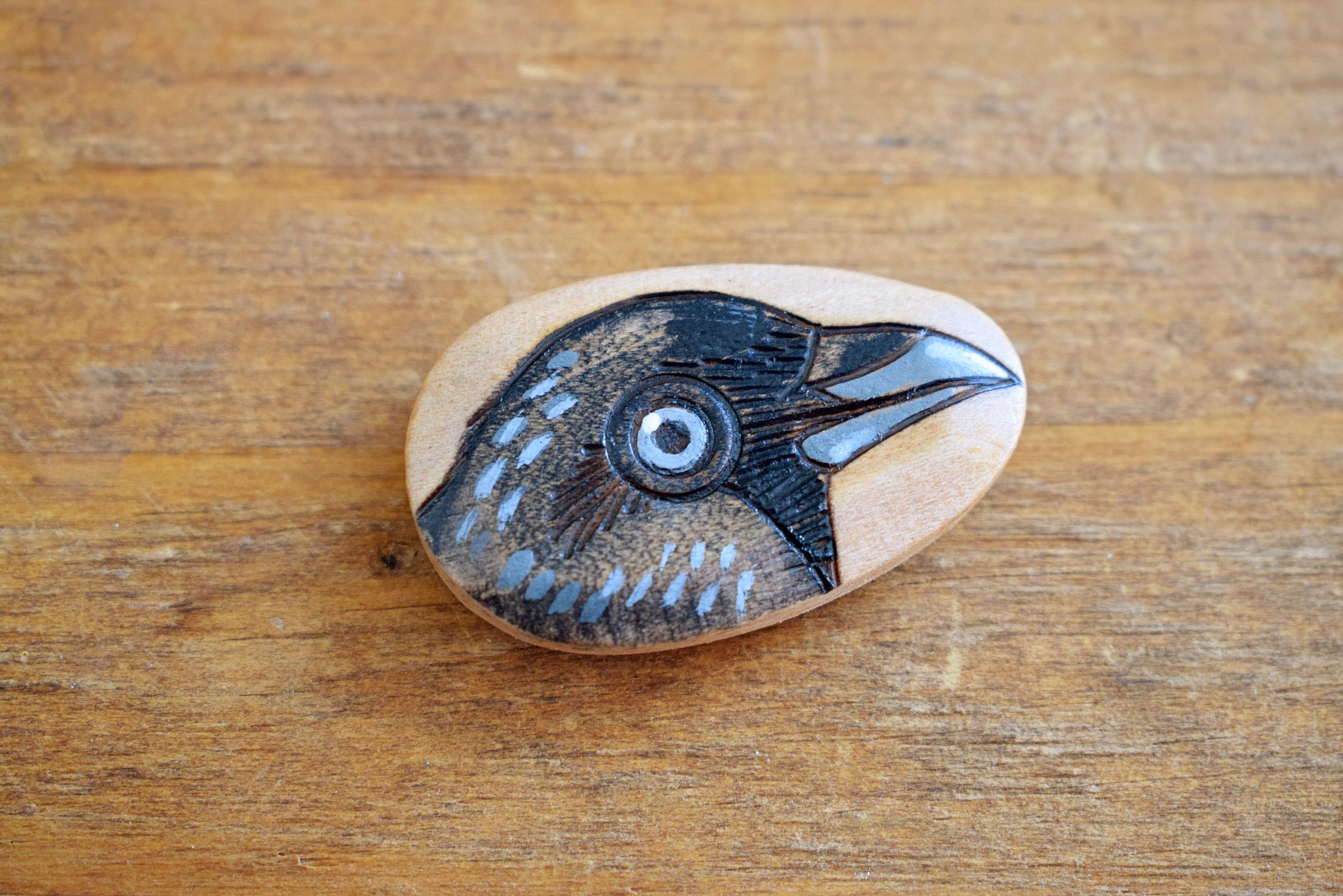 Raven Burned and Hand Painted Wood Bead 1 Bead - Etsy