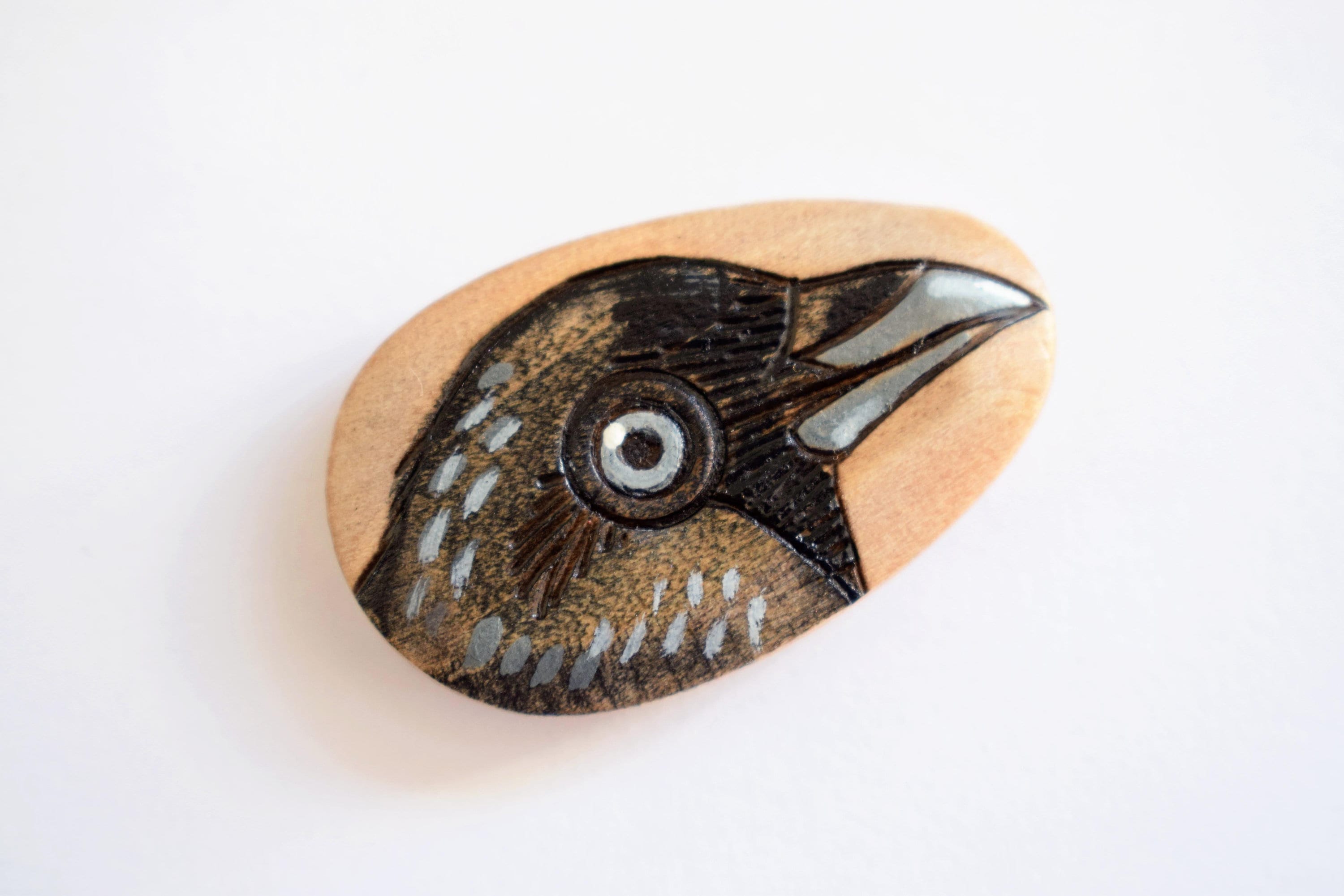Raven Burned and Hand Painted Wood Bead 1 Bead - Etsy