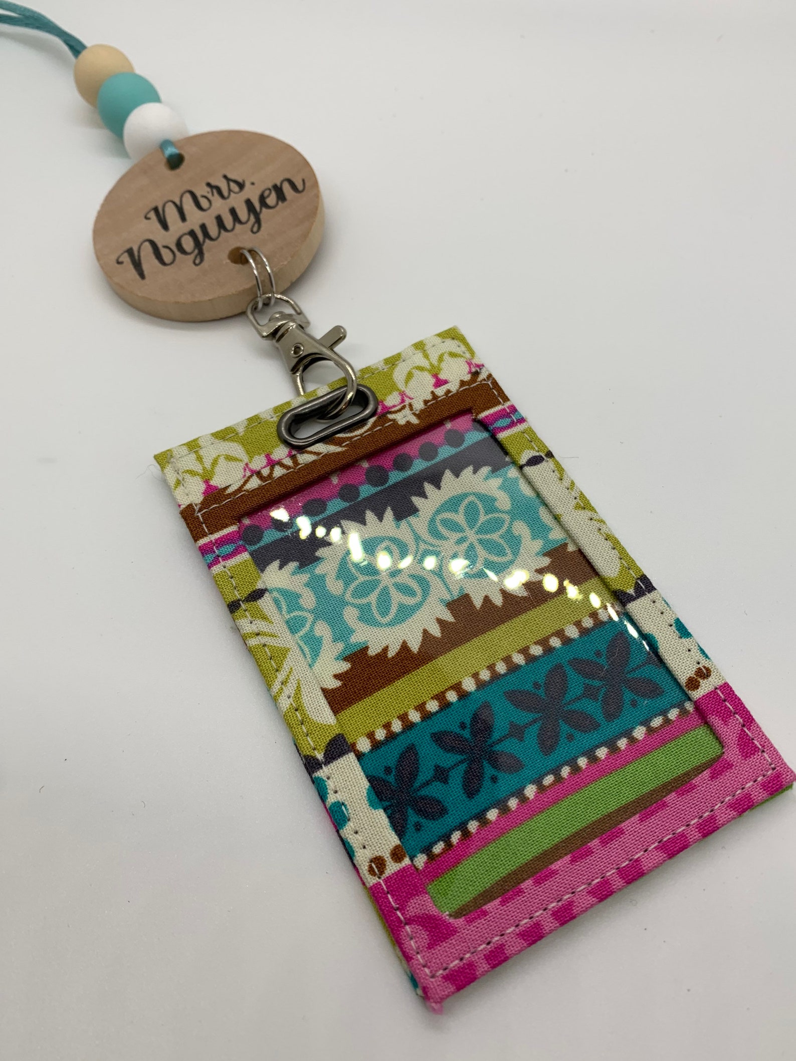 VERTICAL ID Holder W/ Lanyard Wooden Disk Personalized ID | Etsy