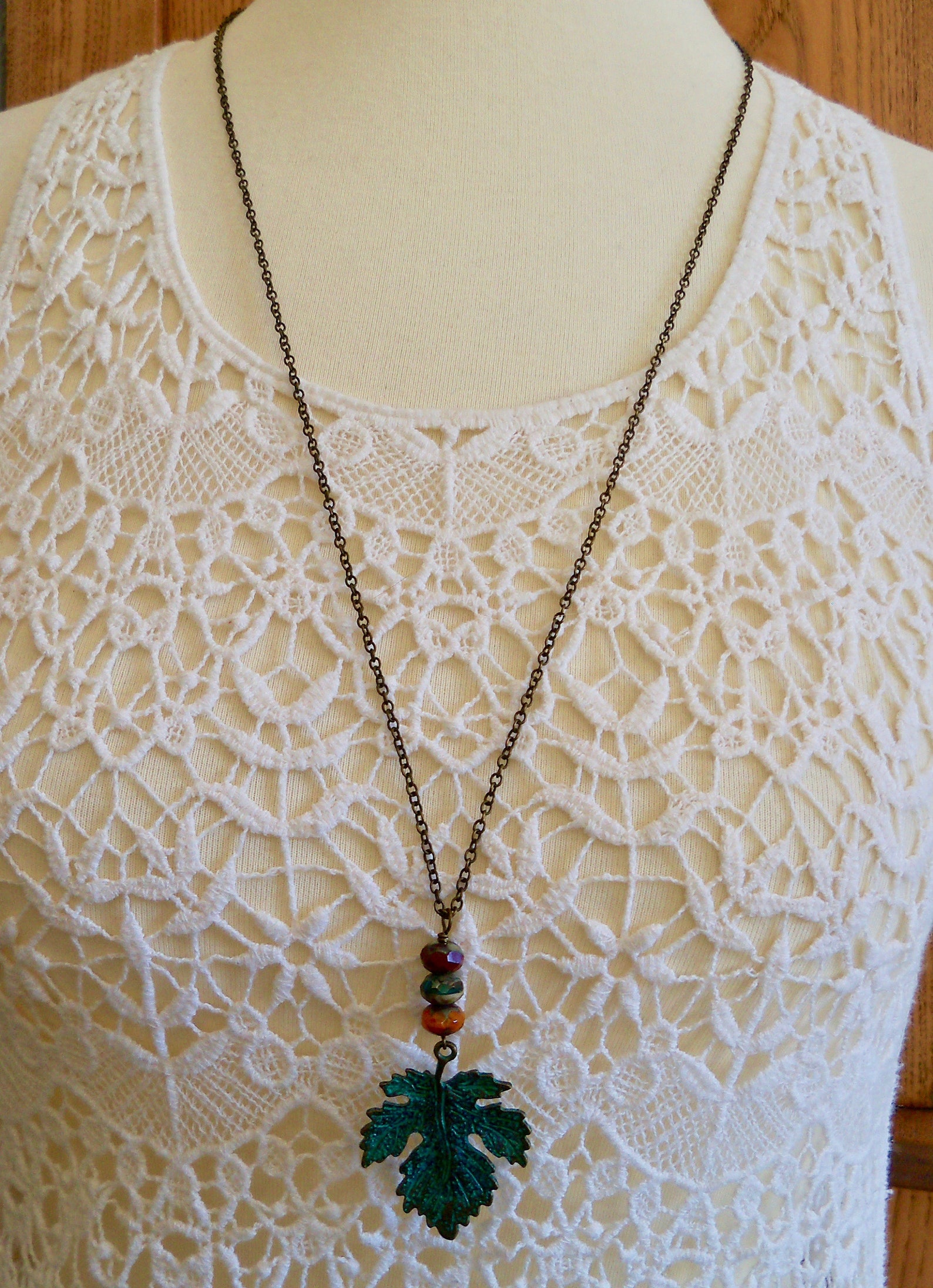 Bohemian Autumn Leaf Necklace - Fall Statement Piece Unique Gift for ...