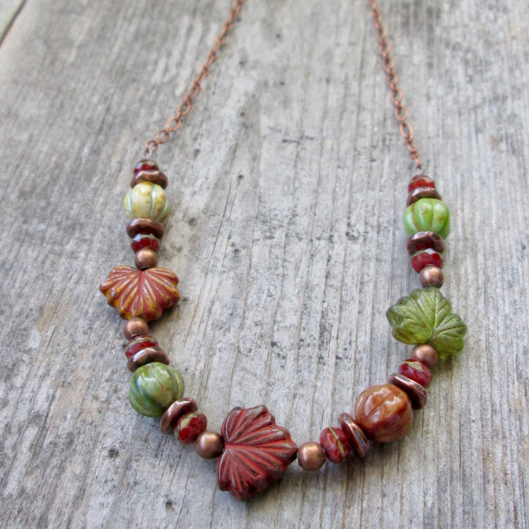 Autumn Leaf Necklace - Choker Necklace - Bead Jewelry - Rustic Fall ...