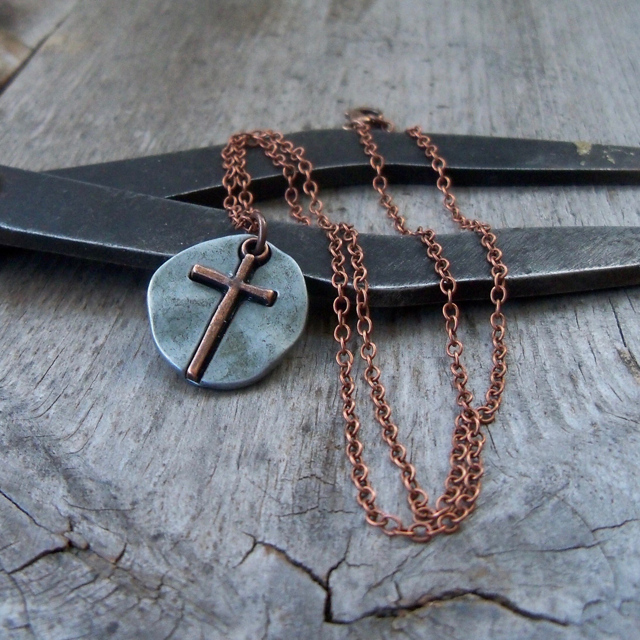 Rustic Copper Cross Necklace - Pendant Heart Beaded - Purple, Red ...