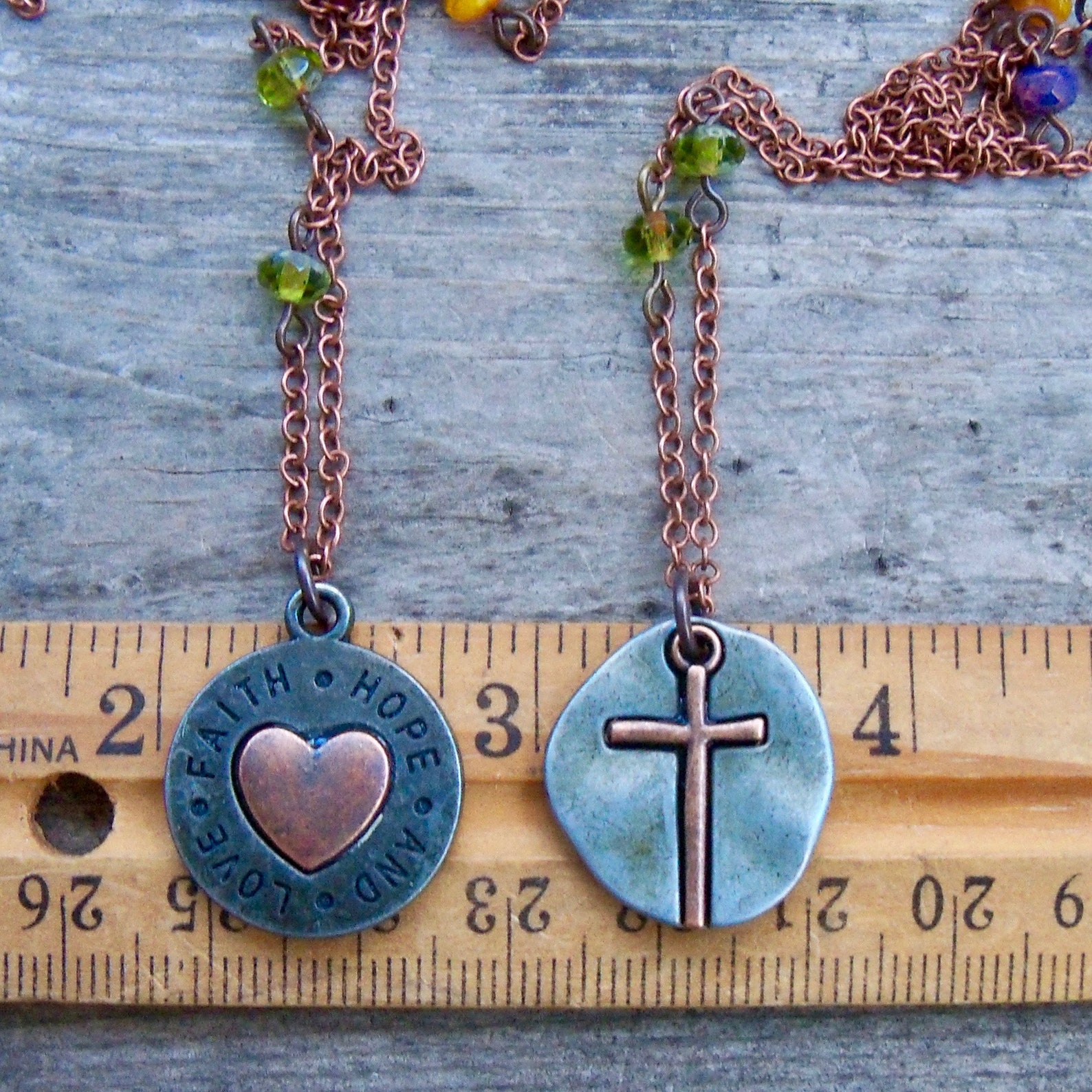 Rustic Copper Cross Necklace - Pendant Heart Beaded - Purple, Red ...