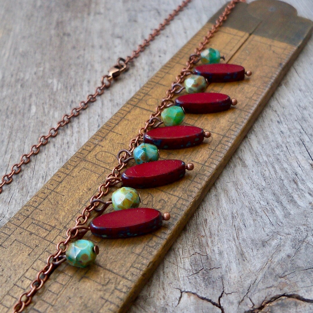 Boho Necklace - Burgundy Red Necklace - Copper Necklace - Gift for Her ...