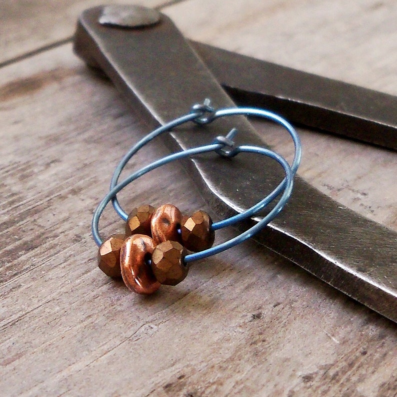 Copper and Bronze on Blue Titanium Hoops Pure Titanium Hoop - Etsy