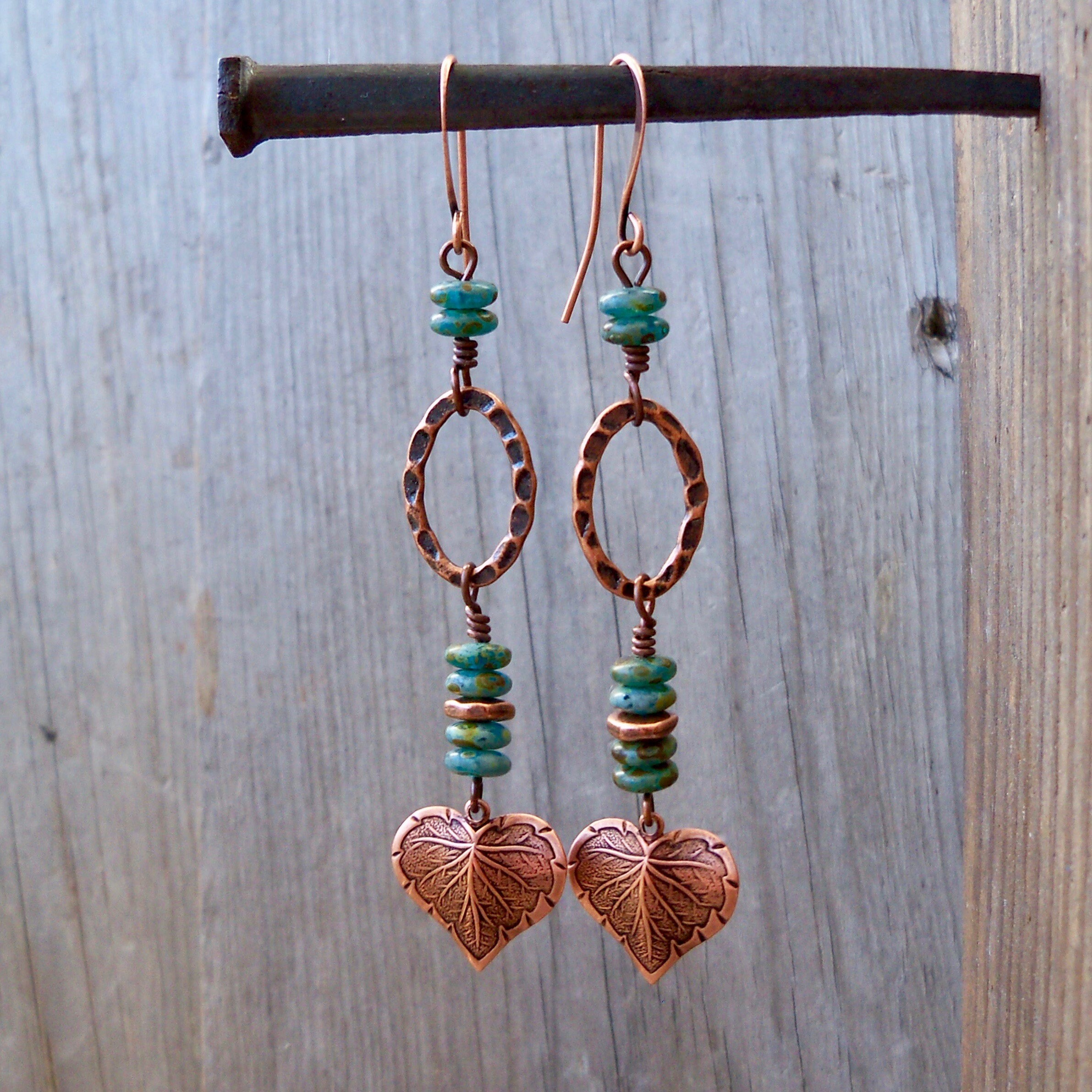 Long Copper Earrings Rustic Earrings Boho Earrings Gift | Etsy