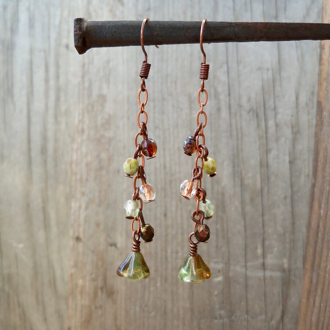 Lightweight Earrings - Delicate Earrings - Green Earrings - Copper ...