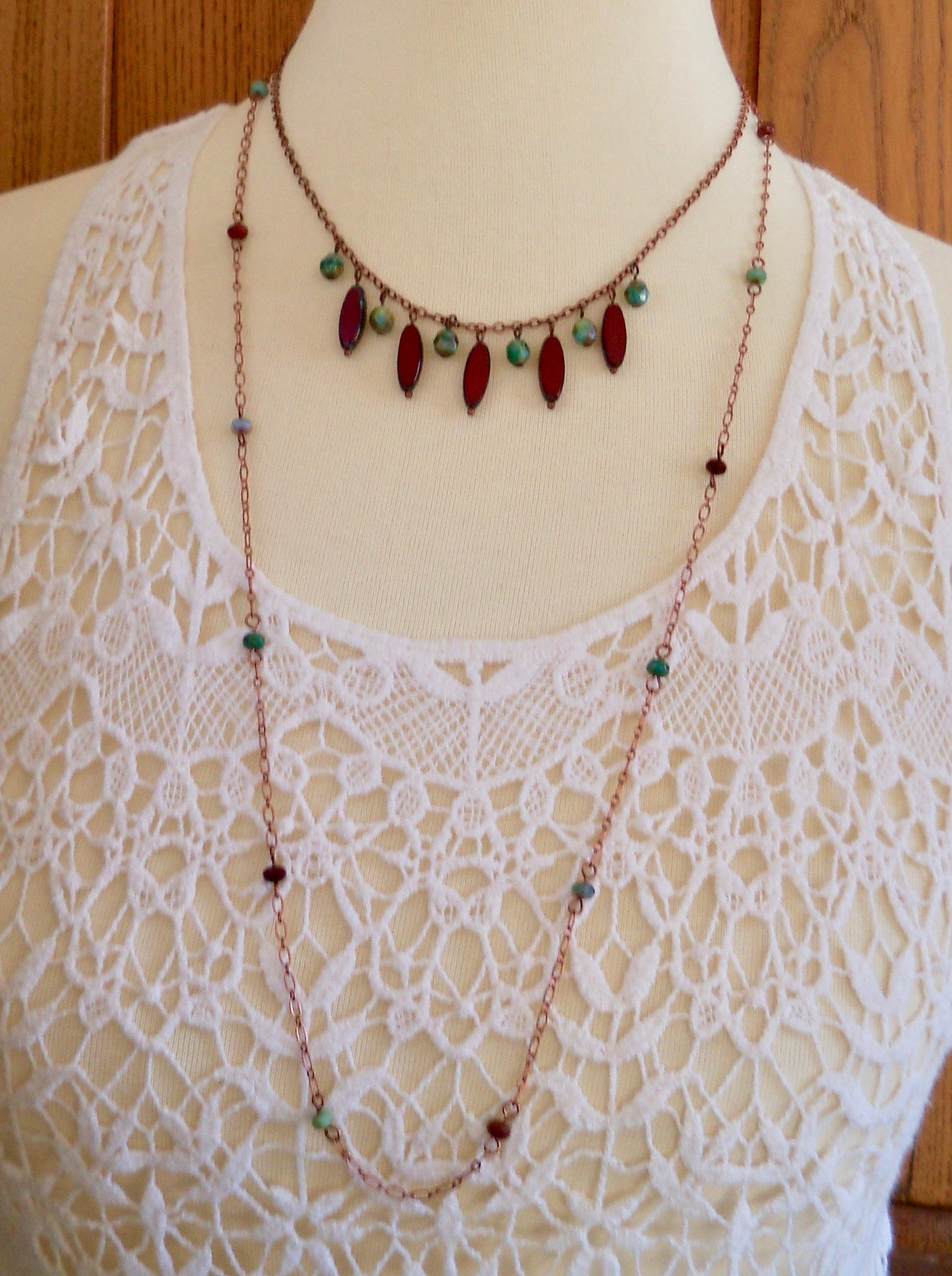 Boho Necklace Burgundy Red Necklace Copper Necklace Gift | Etsy