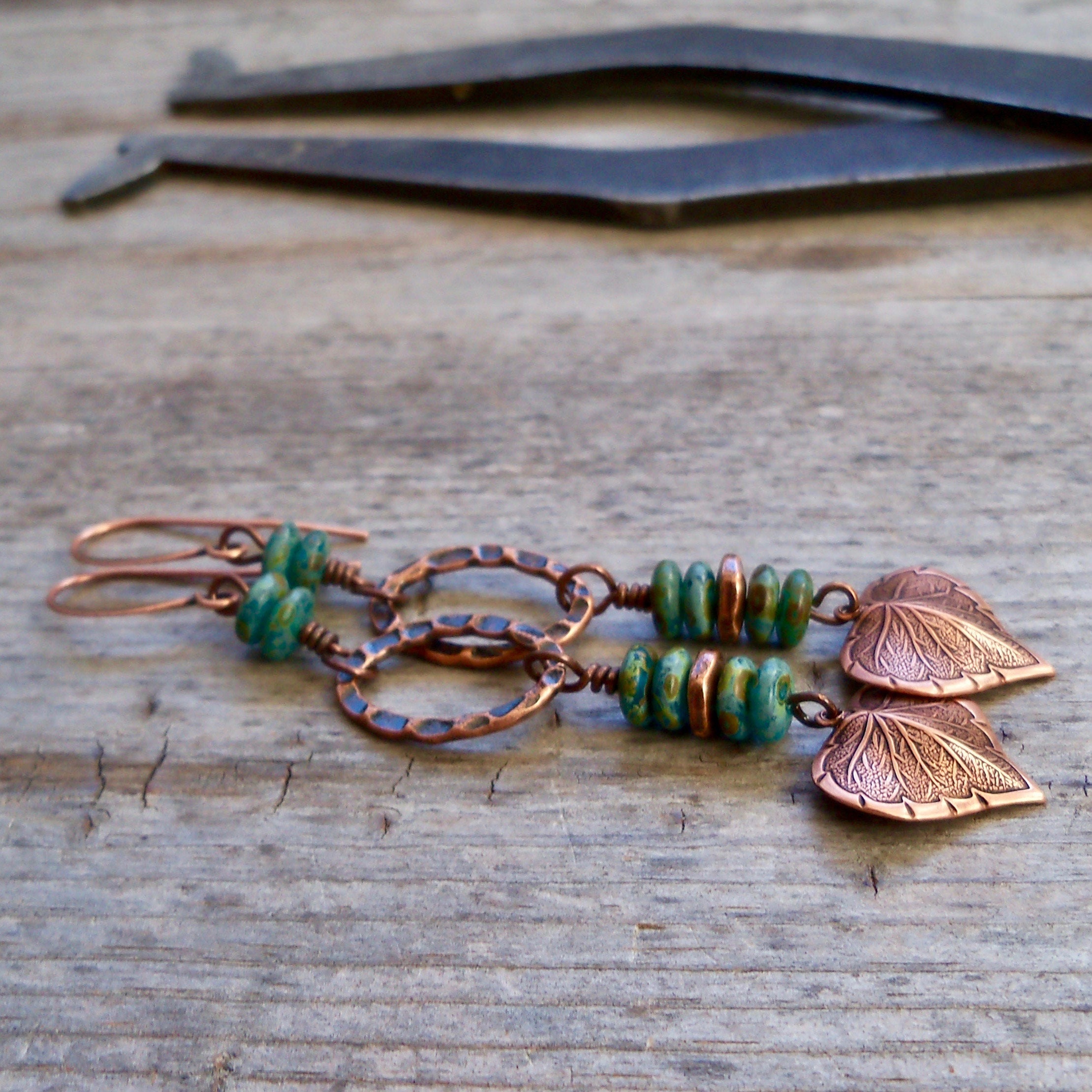 Long Copper Earrings Rustic Earrings Boho Earrings Gift | Etsy