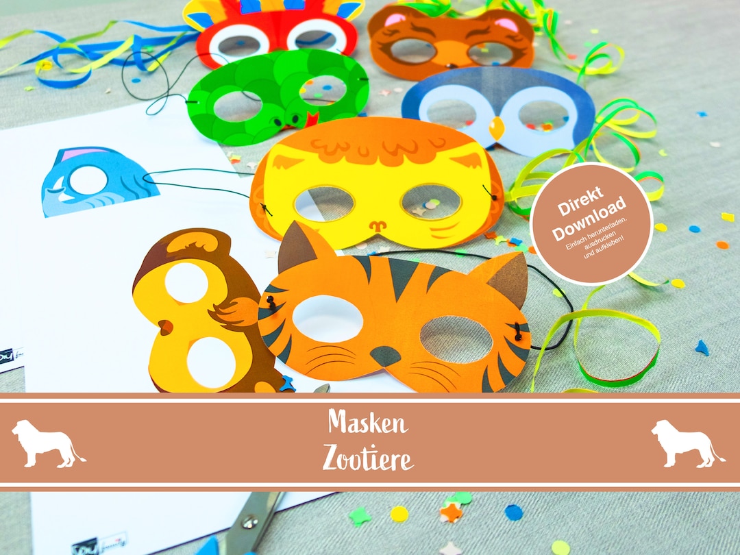 Zoo Animals Masks, DIY Masks, Theme Masks, 12 Masks, PDF, Instant ...