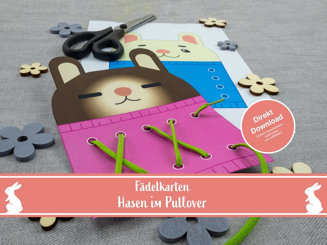 Threading Cards Rabbits in Sweaters, Children's Threading Cards ...