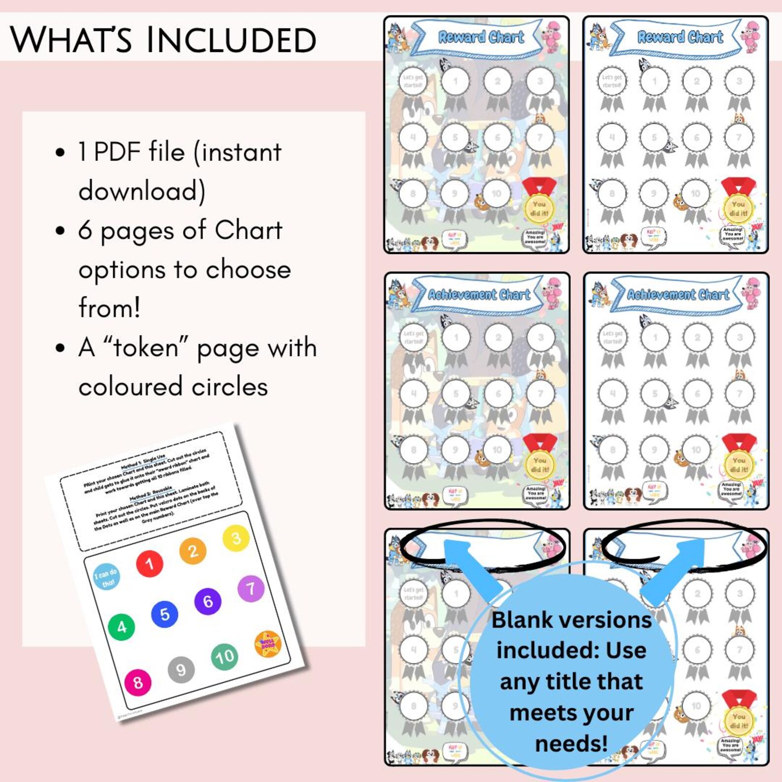 Bluey Token Reward Chart With Option for Fillable Title, Achievement ...