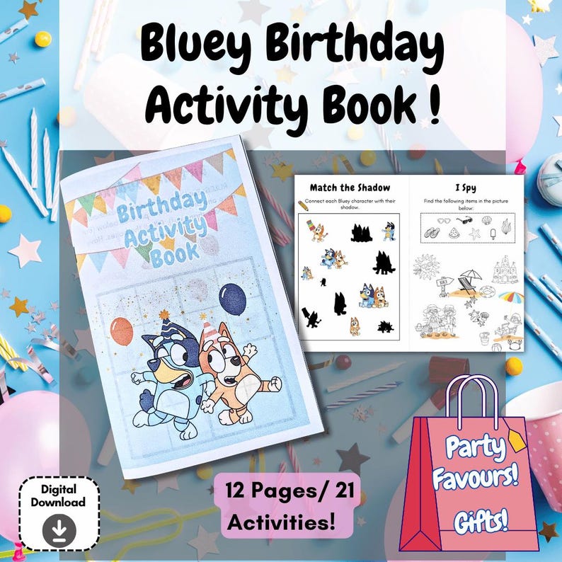 Bluey Birthday Activity Book With Colouring Pages, Word Searches, Word ...
