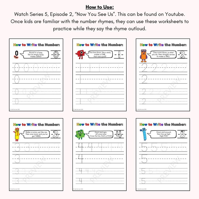 Numberblocks Number Formation Worksheet: Rhymes for Writing 0-10 ...