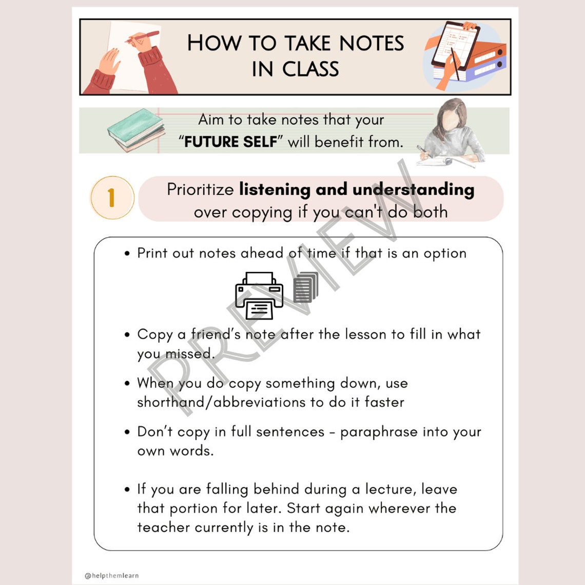 Note Taking Study Skills Tips and Strategies Posters With Student ...