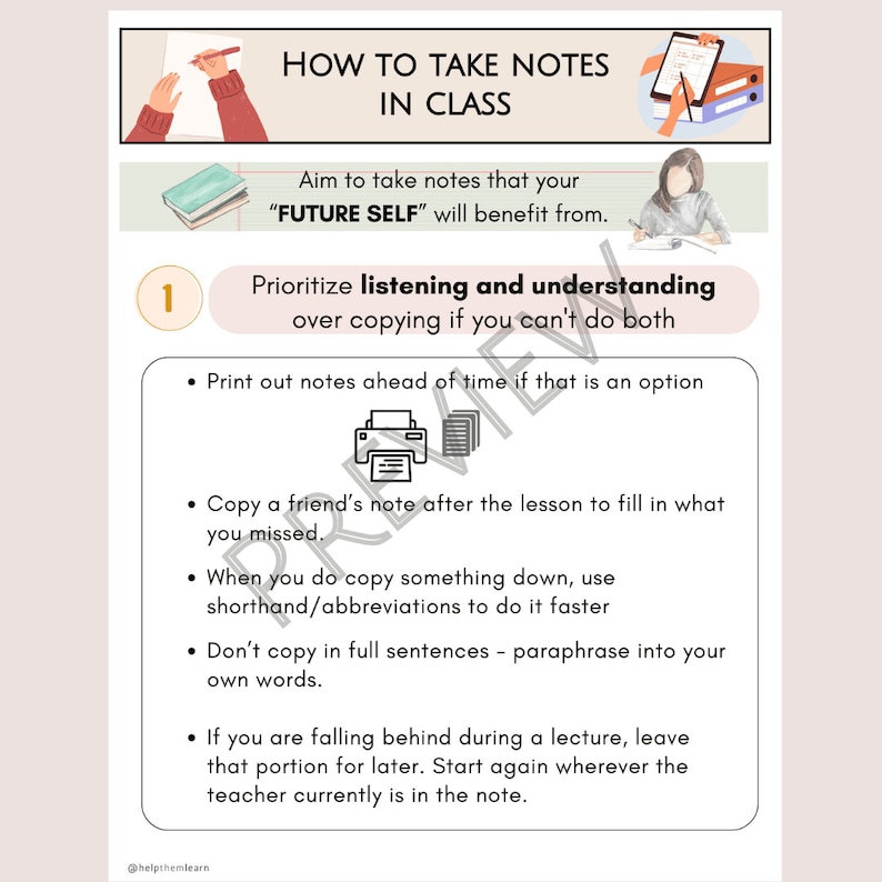 Note Taking Study Skills Tips and Strategies Posters With Student ...