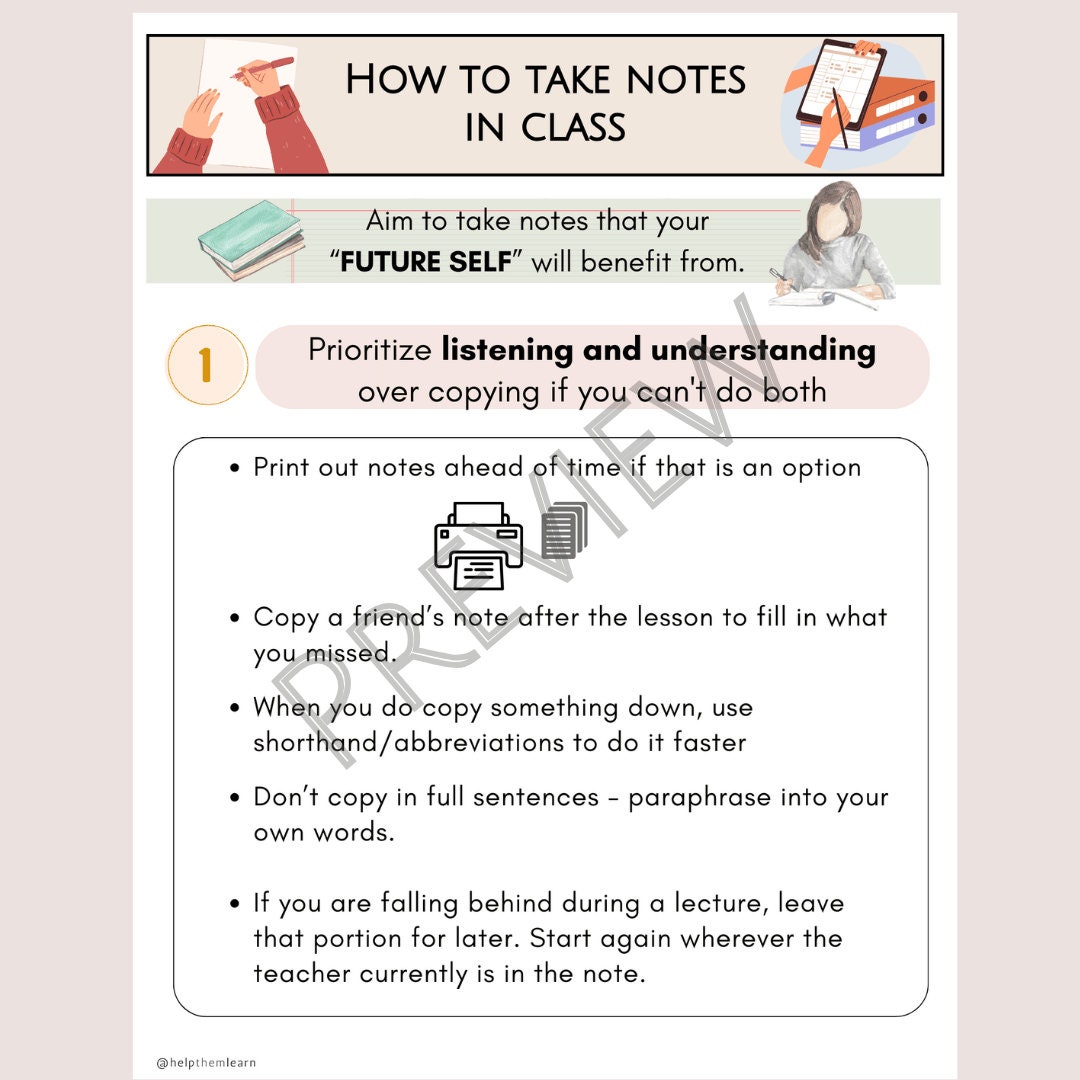 Note Taking Study Skills Tips and Strategies Posters With Student ...