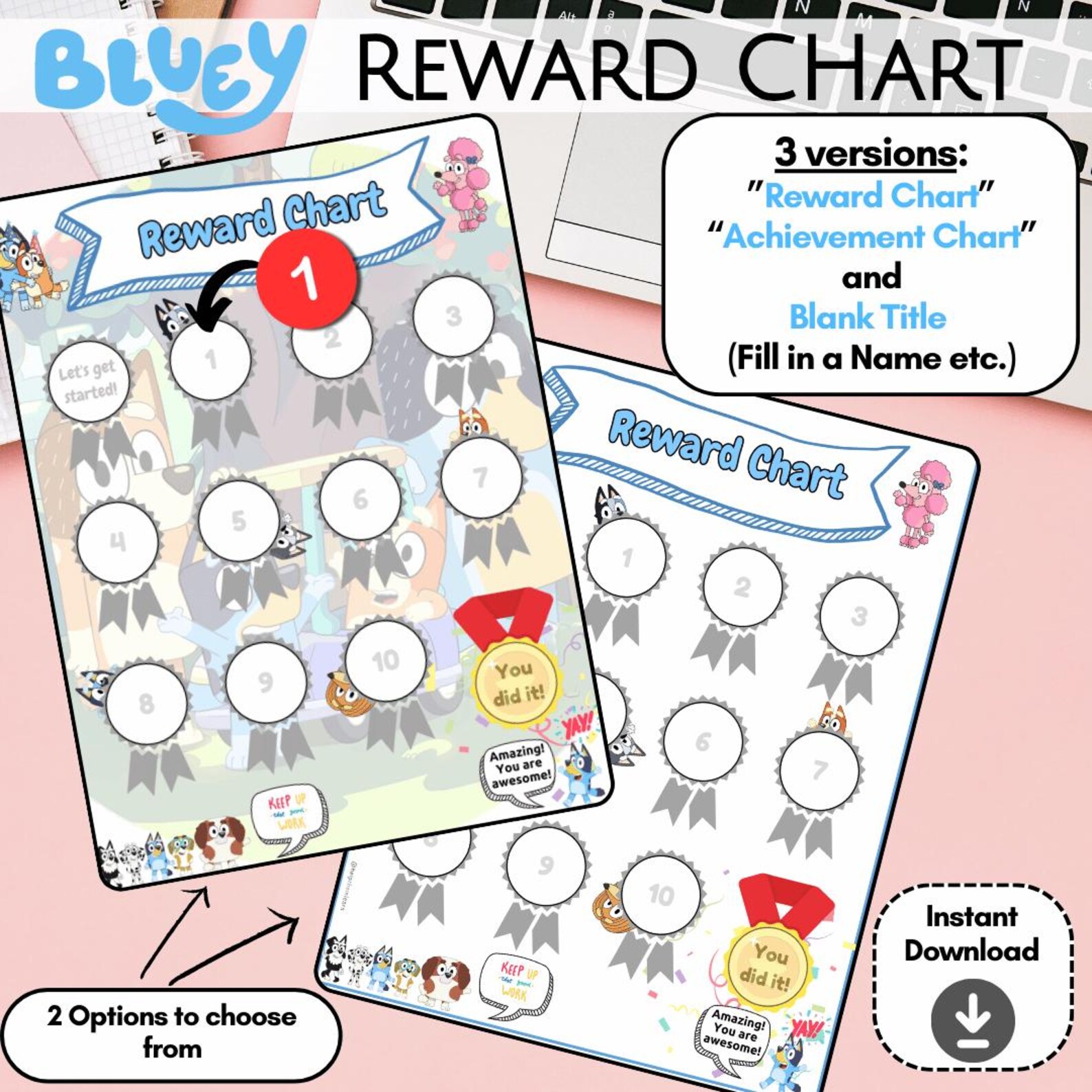 Bluey Token Reward Chart With Option for Fillable Title, Achievement ...