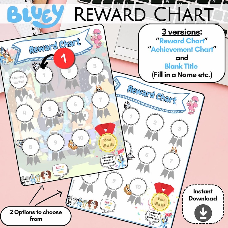 Bluey Token Reward Chart With Option for Fillable Title, Achievement ...