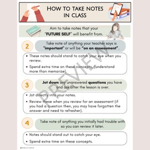 Note Taking Study Skills Tips and Strategies Posters With Student ...